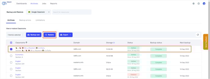 How do I restore Google Classroom from the SysCloud application?